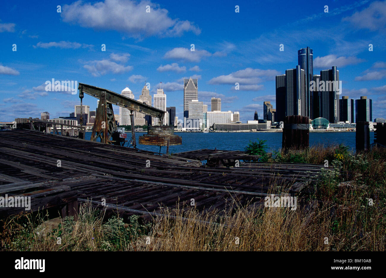 City at the waterfront, Detroit River, Detroit, Michigan, USA Stock ...