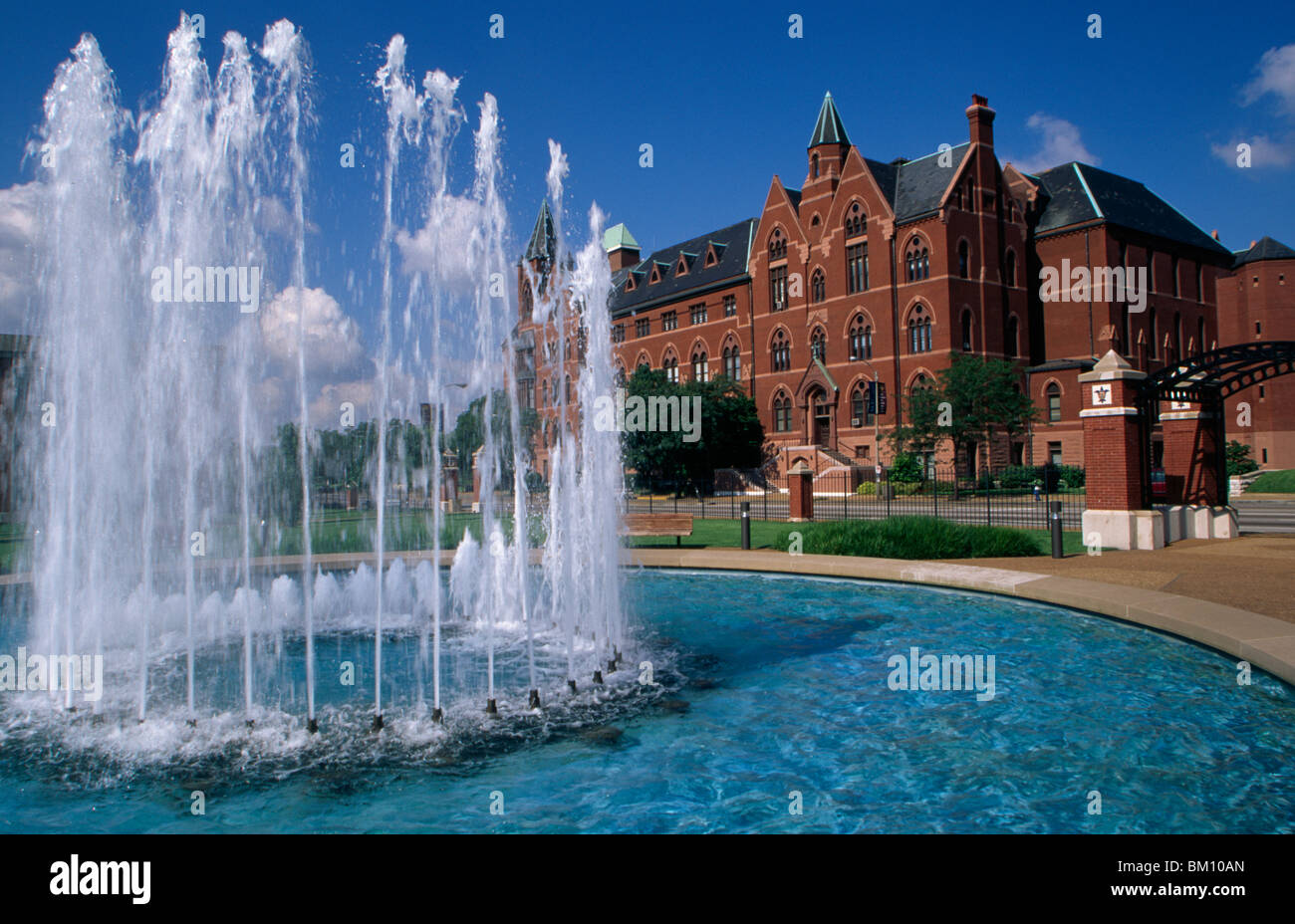 Fountain in front of a university building, St. Louis University, St ...
