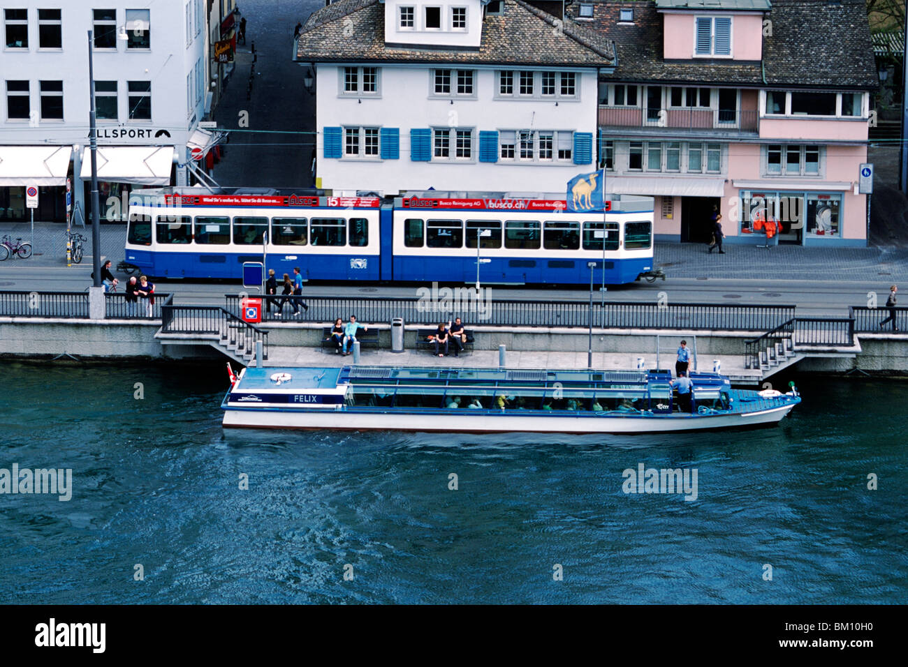 Public transport in Zurich: Tram and boat Stock Photo - Alamy