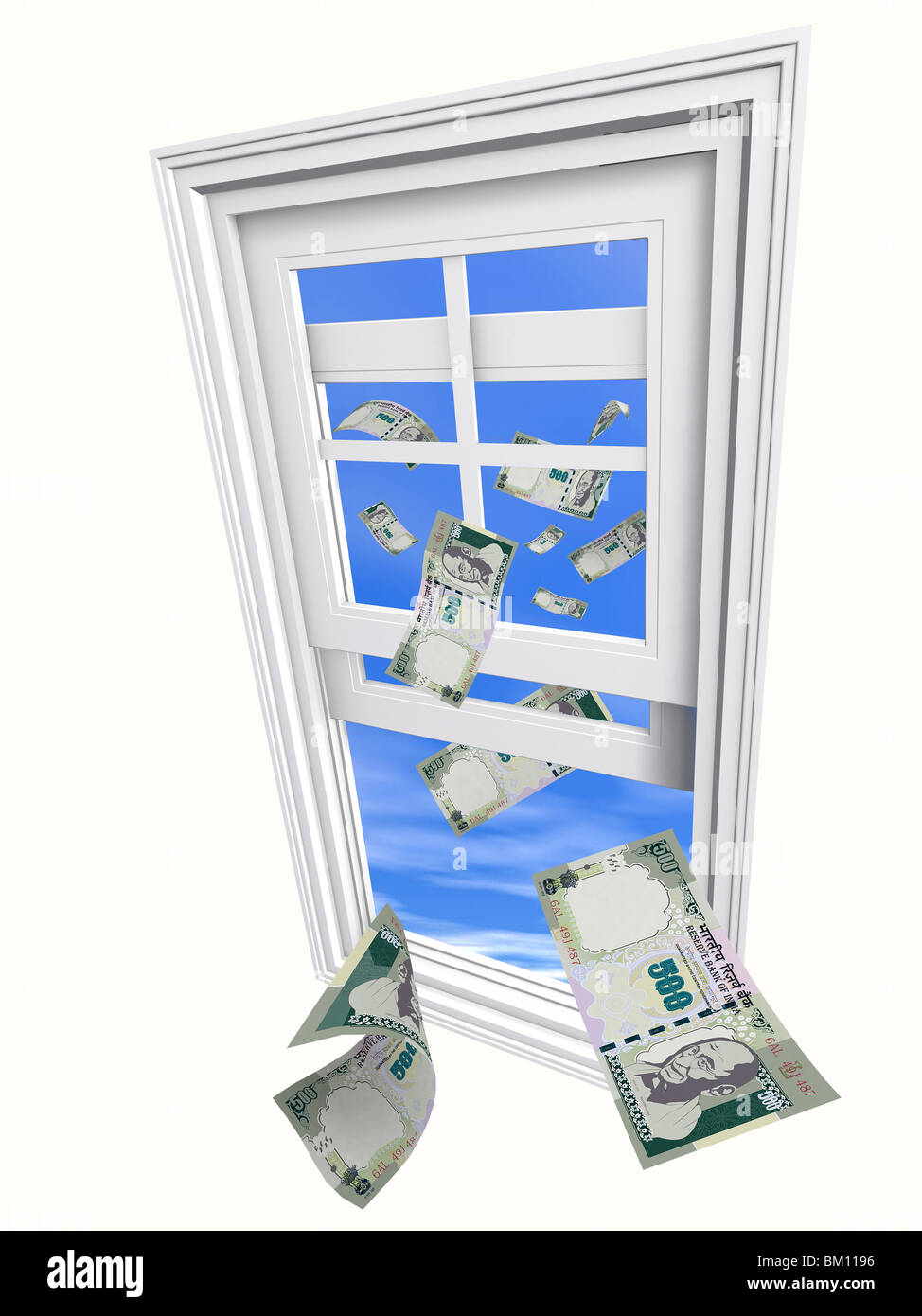 Five hundred rupees banknotes flying out of window Stock Photo - Alamy