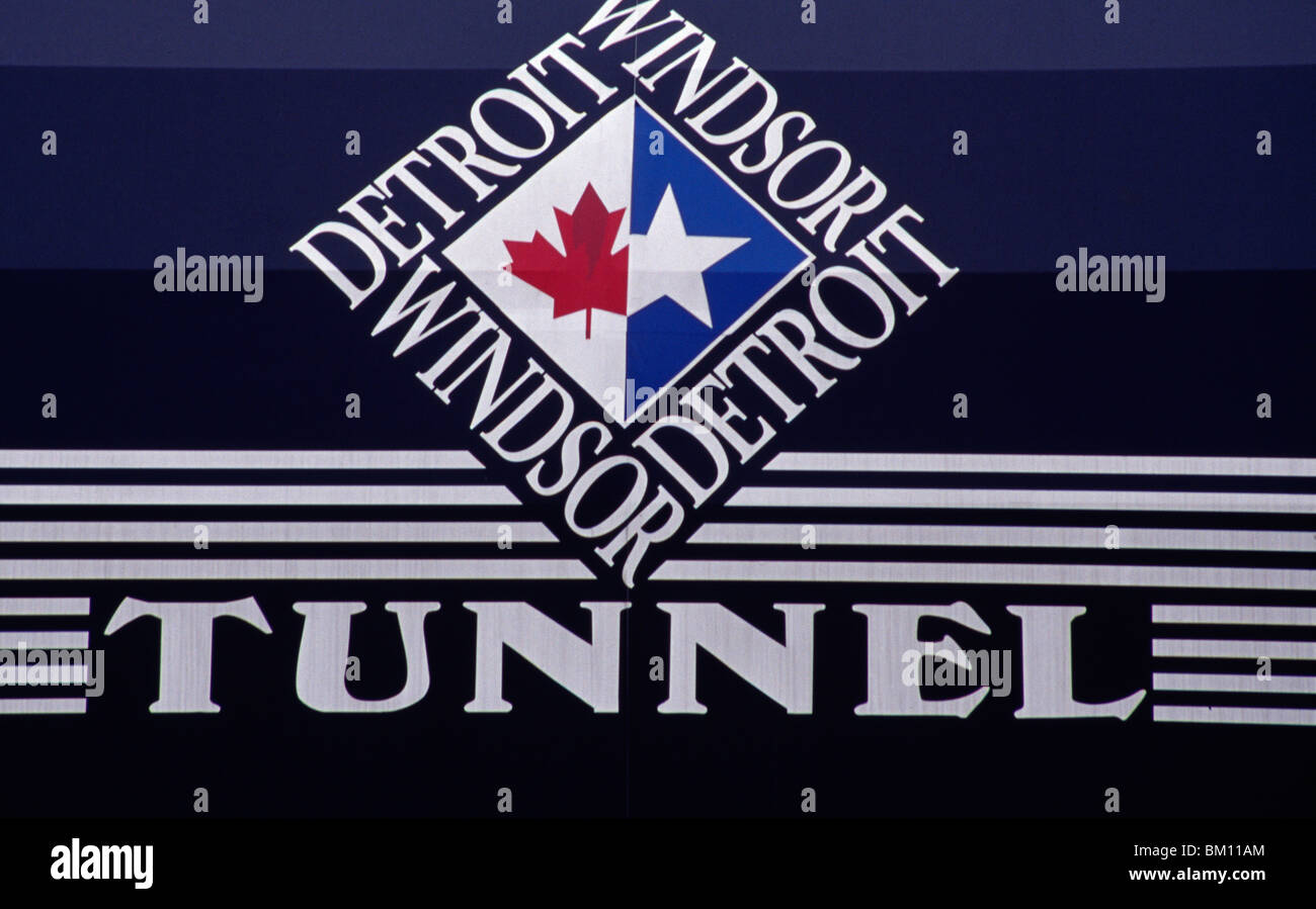 Close-up of a signboard, Detroit-Windsor Tunnel, Detroit, Michigan, USA ...