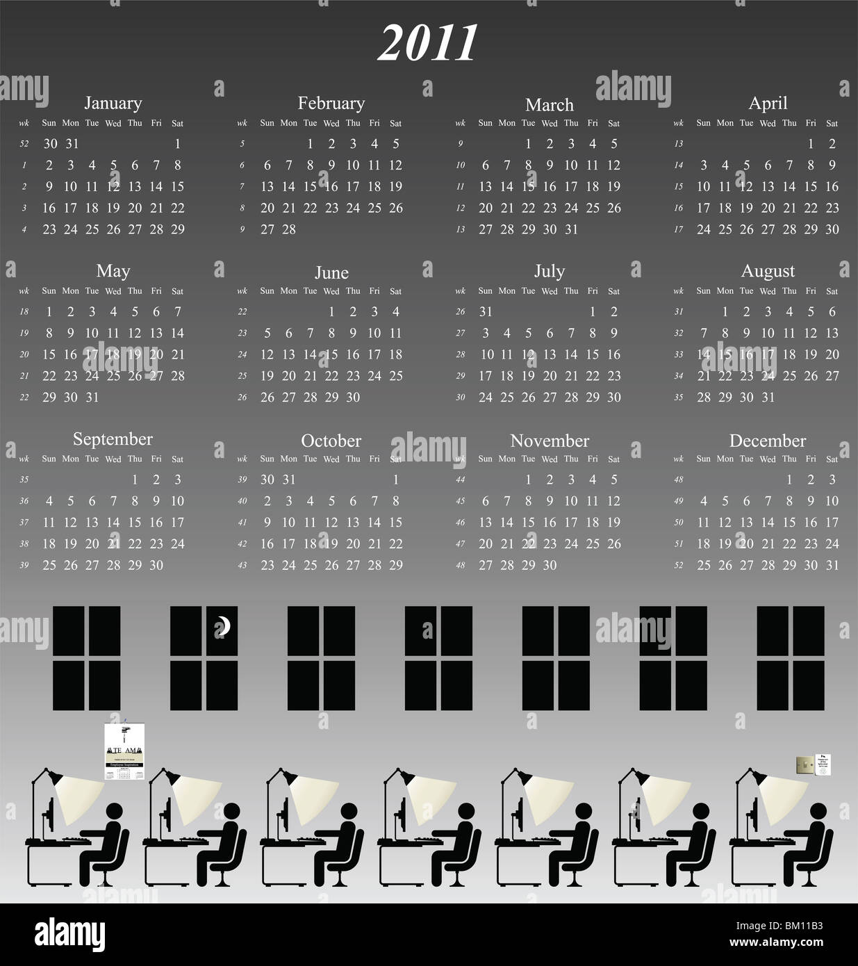 Vector of 2011 calendar with an office working late theme Stock Photo ...