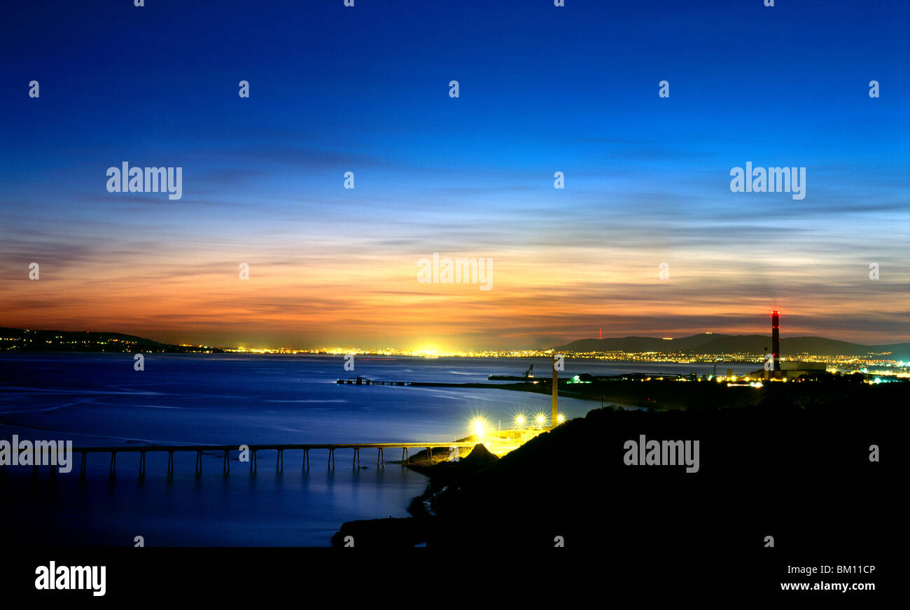 Belfast Lough looking towards Belfast city, with the chimney of Kilroot ...