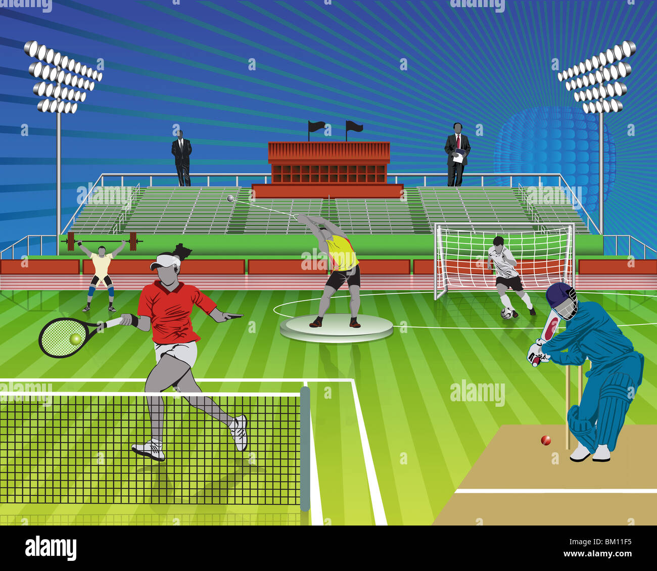 Sportspeople involved in different sports activities in a stadium Stock ...