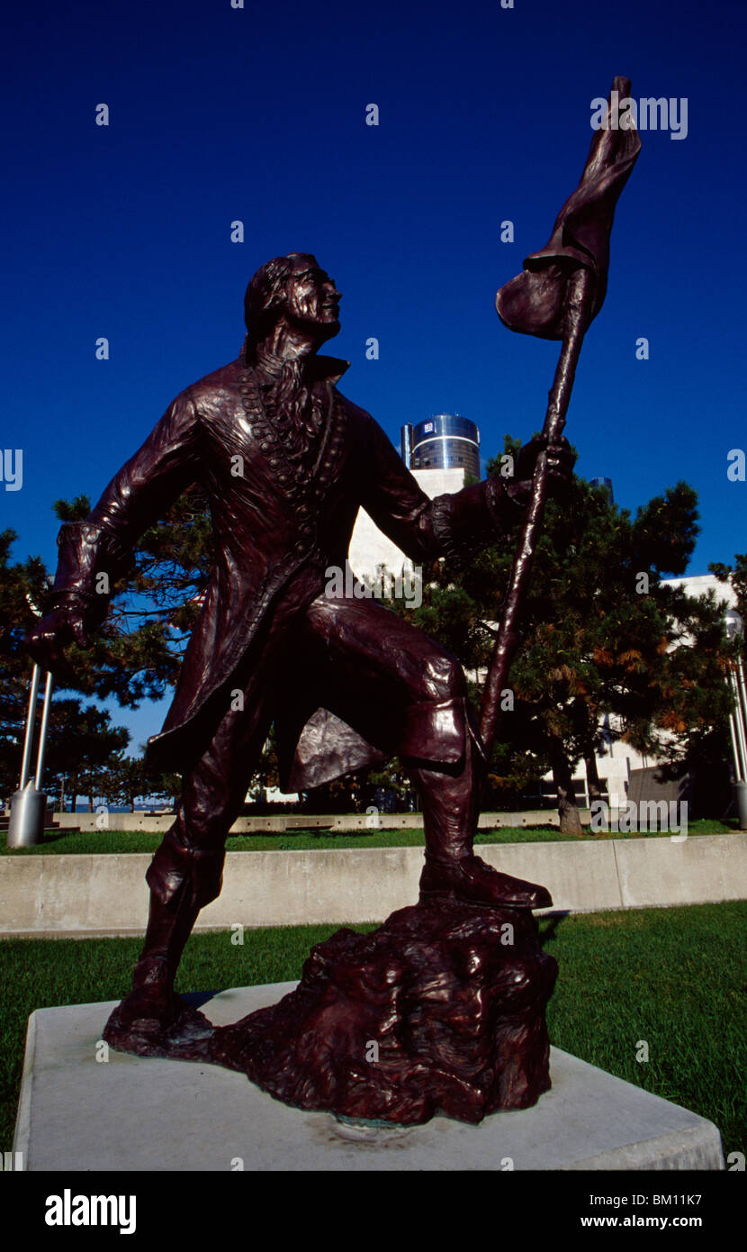 Statue in a park, Landing Of Cadillac, Detroit, Michigan, USA Stock ...