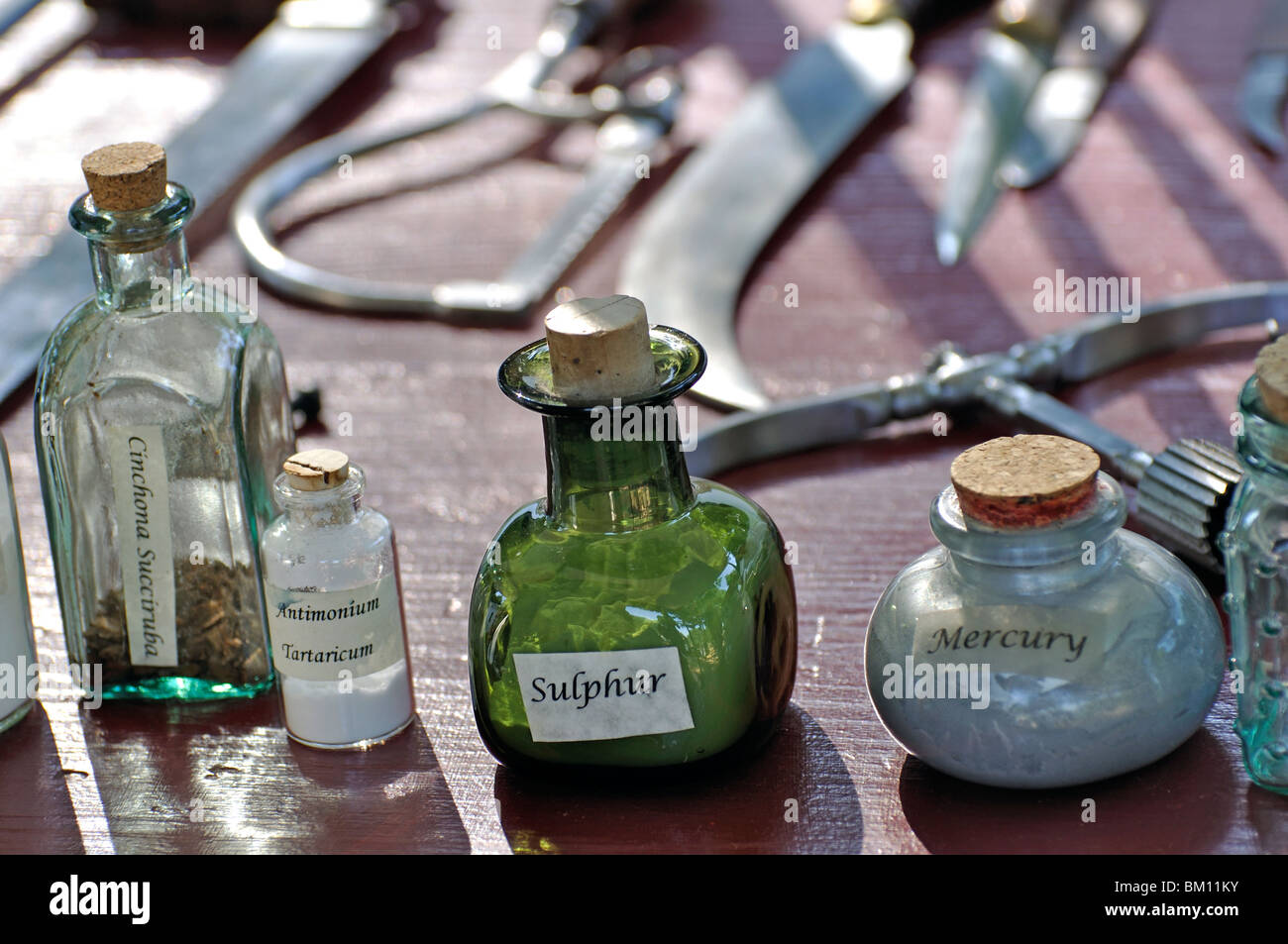 Surgical instruments and medications of 1700's Stock Photo - Alamy
