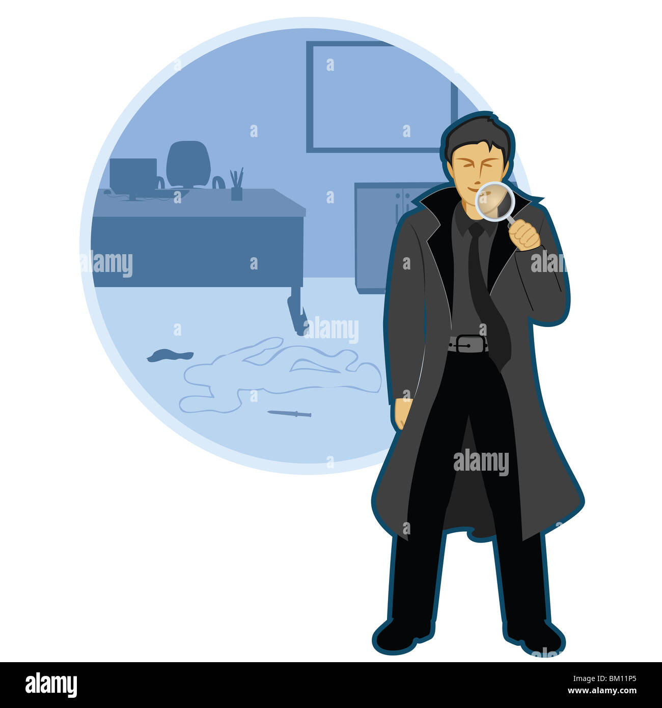 Detective looking through magnifying glass Stock Photo - Alamy