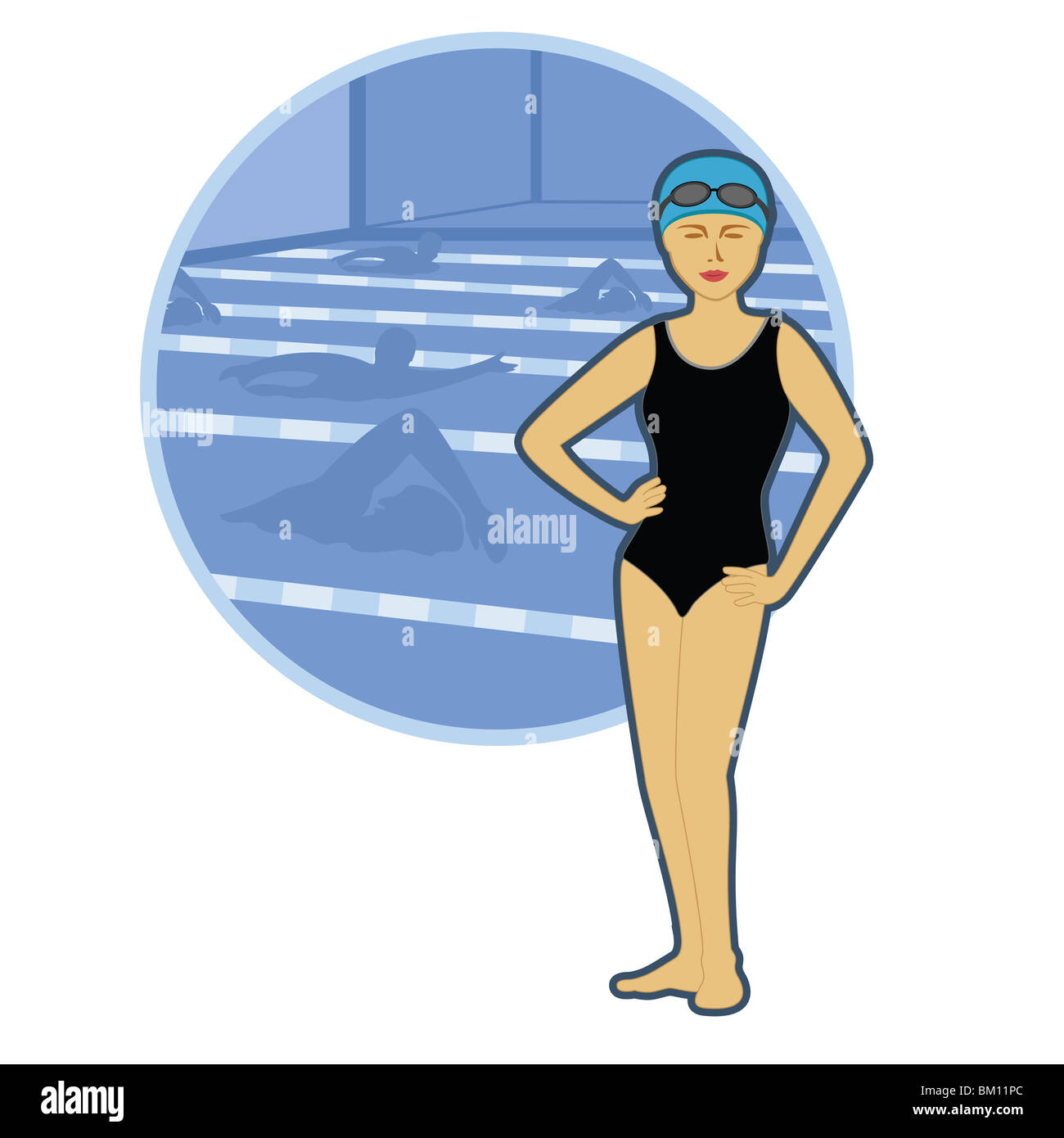 Female swimmer standing with arms akimbo Stock Photo - Alamy