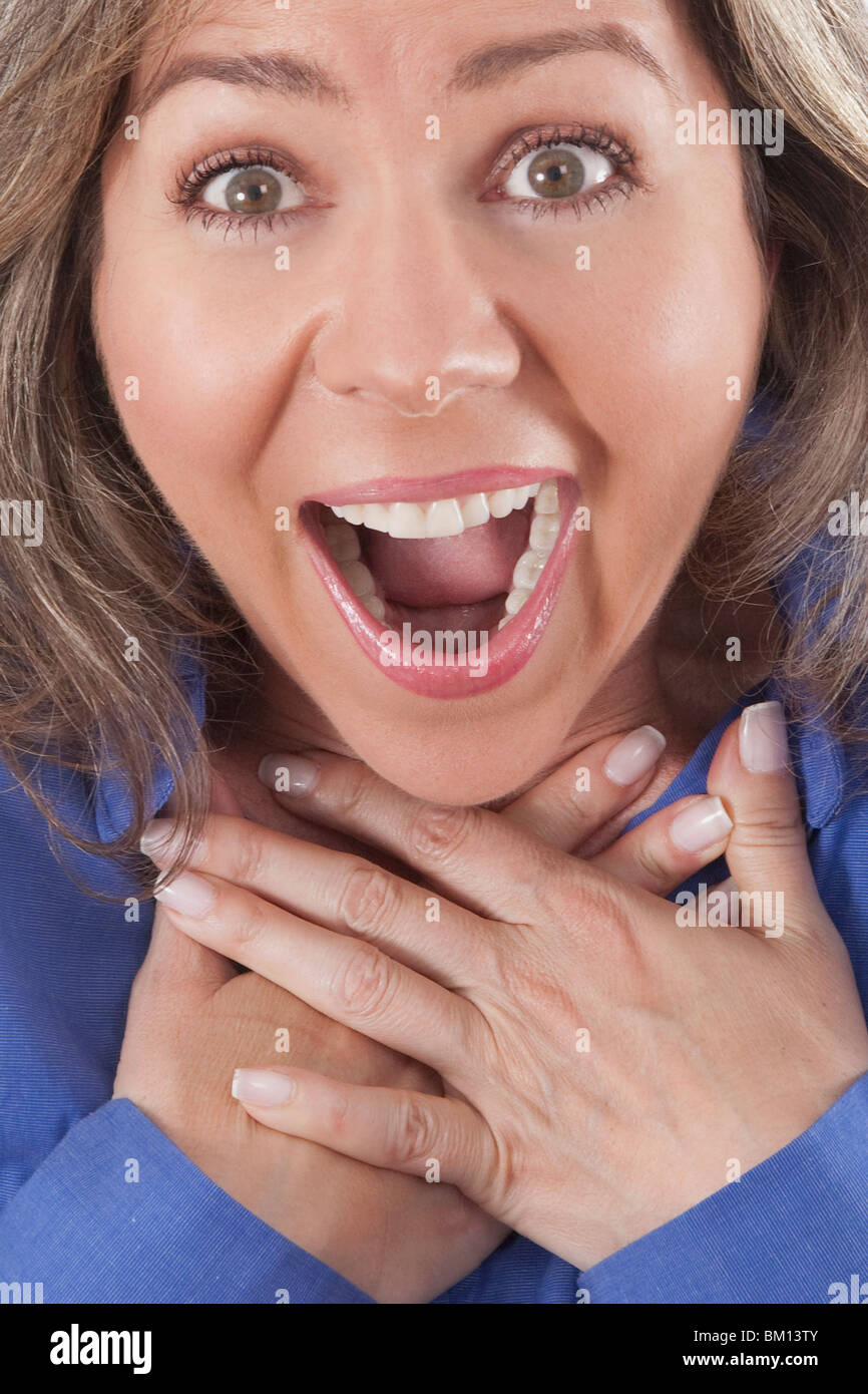 Portrait of a woman shouting Stock Photo - Alamy