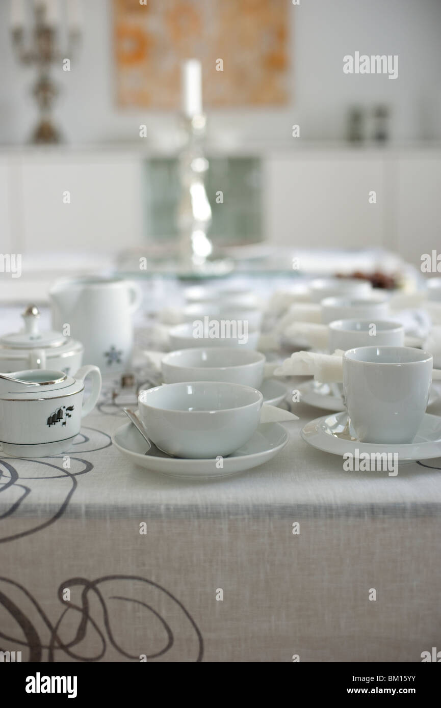 Coffee table with nicely set coffee and tea cups with napkins Stock ...