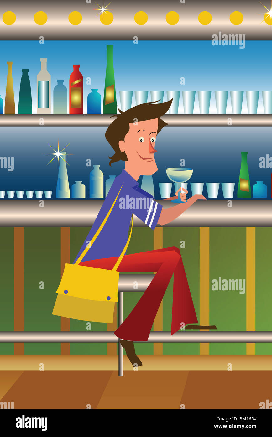 Man sitting at a bar counter Stock Photo - Alamy