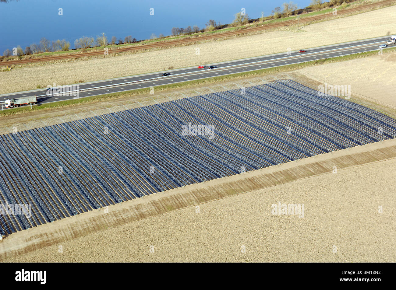 Aerial view of poly tunnels covering the land Stock Photo - Alamy