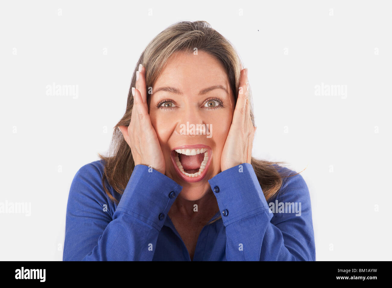 Portrait of a woman shouting Stock Photo - Alamy
