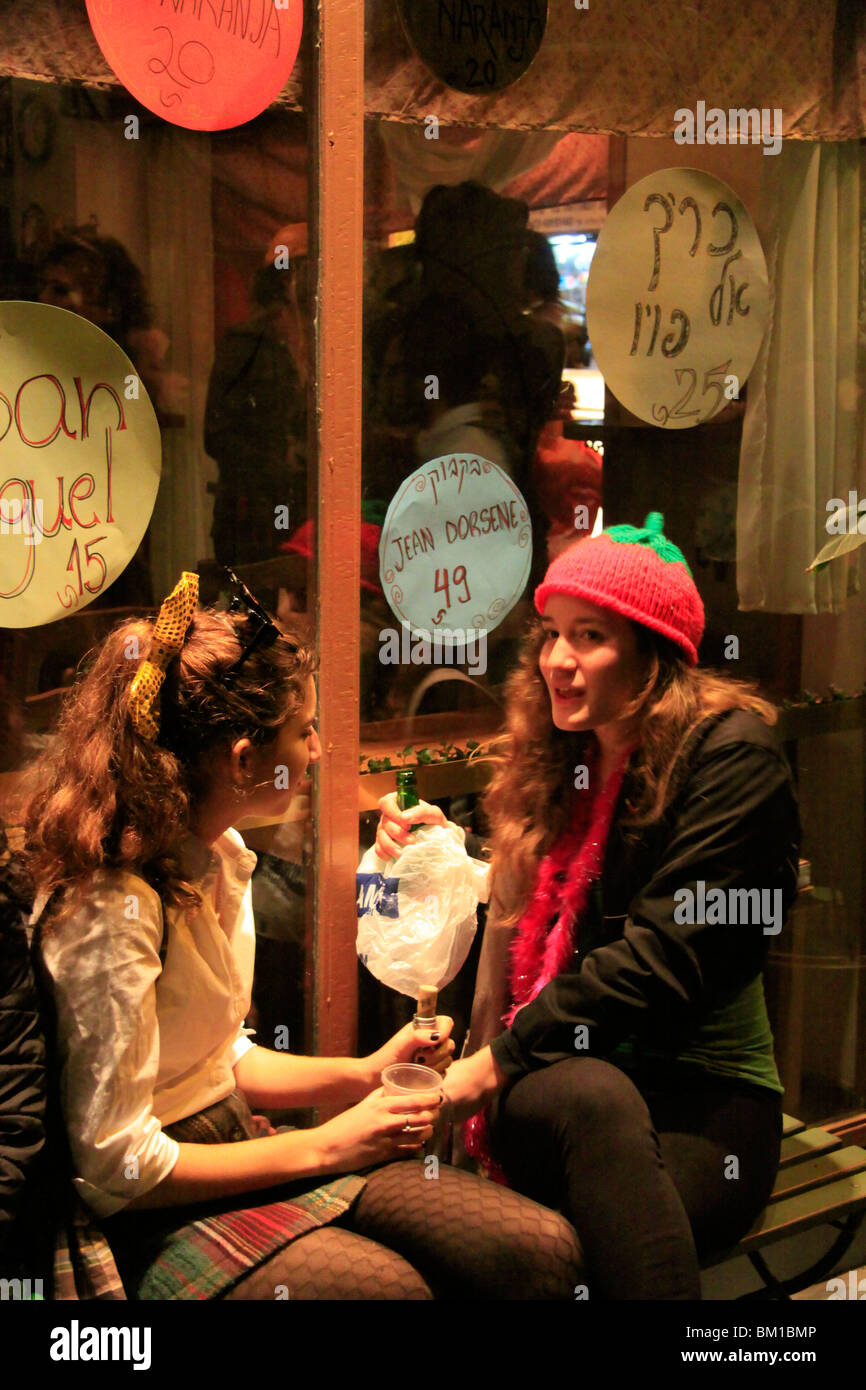 Israel, Tel Aviv-Yafo, Purim street party at Florentine neighborhood ...