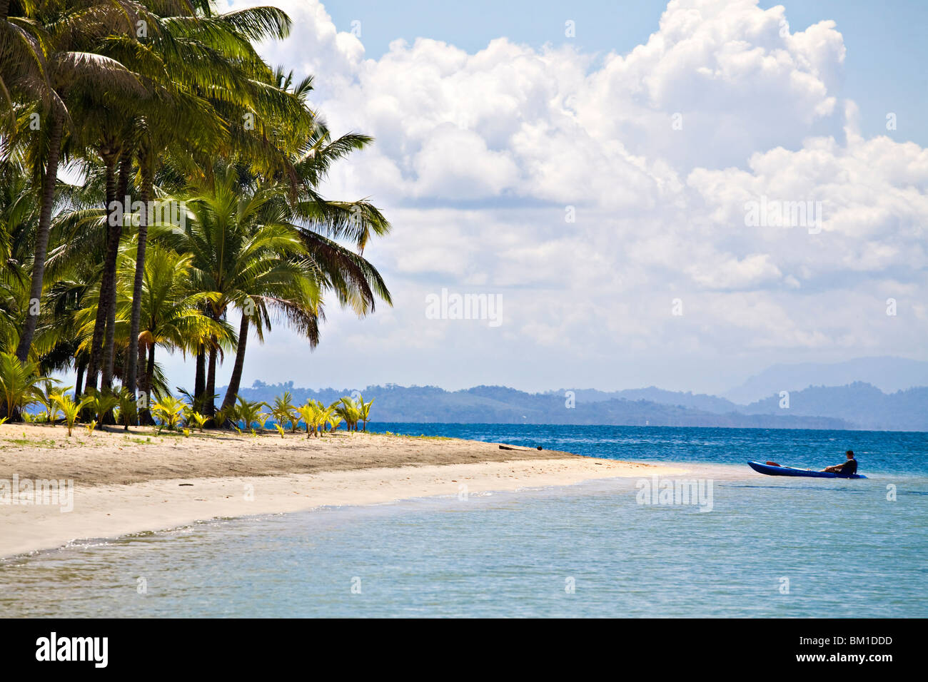 Tourists sea kayaking, Boca Del Drago Beach, Colon Island (Isla Colon ...