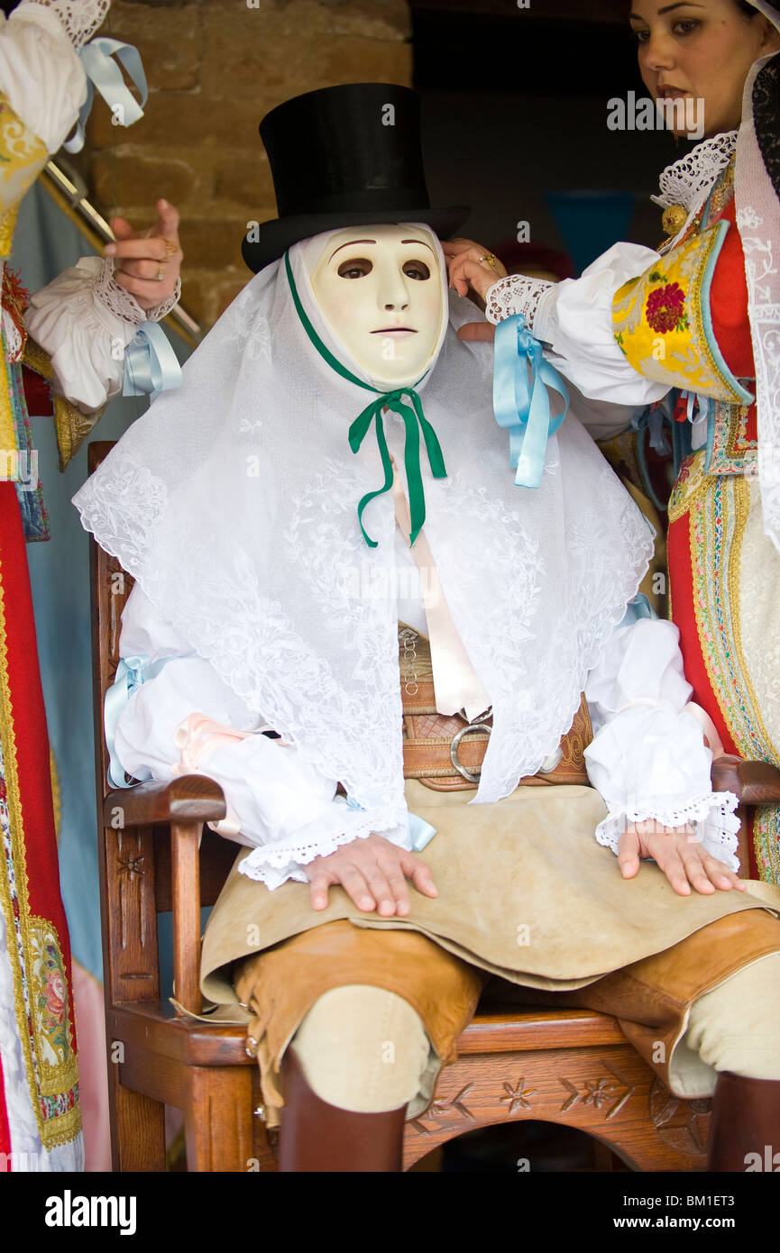 Ritual dressing of Su Composidori, Sartiglia feast, Oristano, Sardinia ...