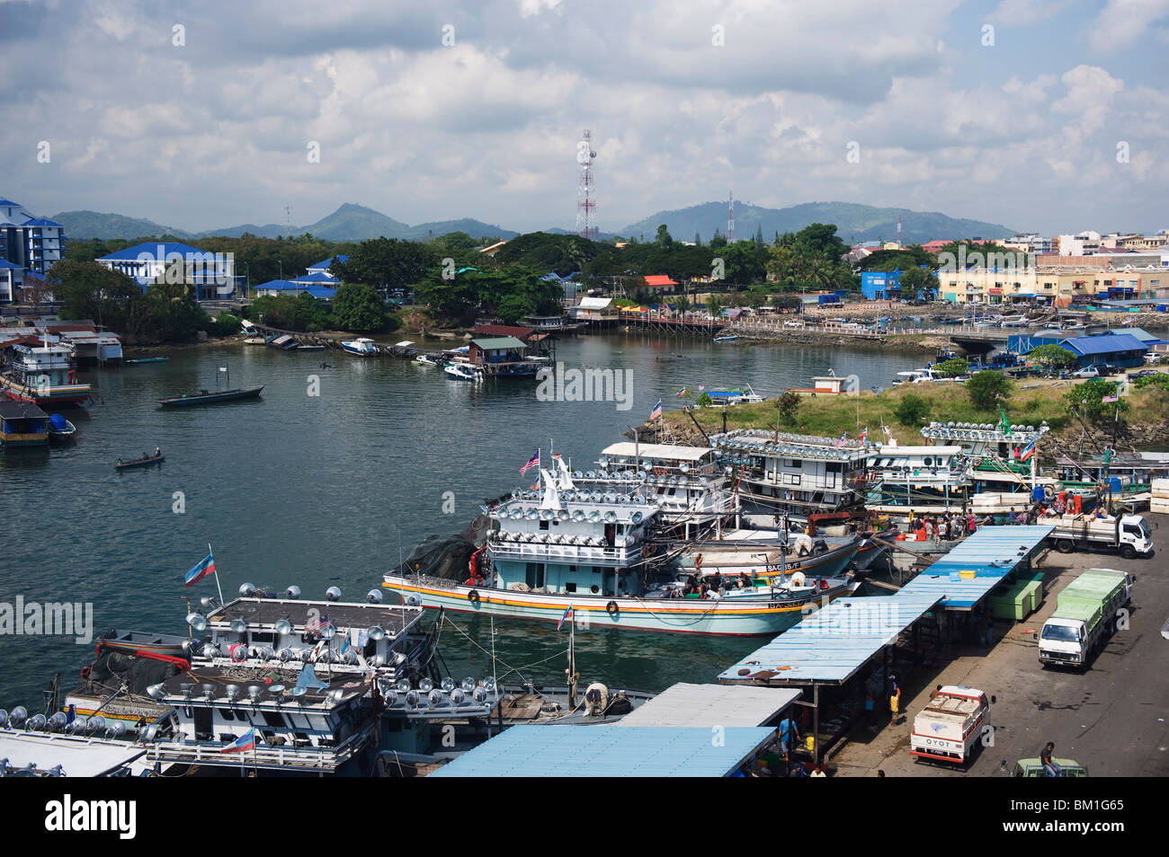 Fishing boats in harbour, Semporna, Sabah, Borneo, Malaysia, Southeast ...