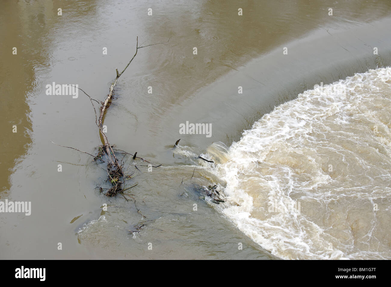 A stuck tree blocking water cascading down the weir at Bath Spa ...