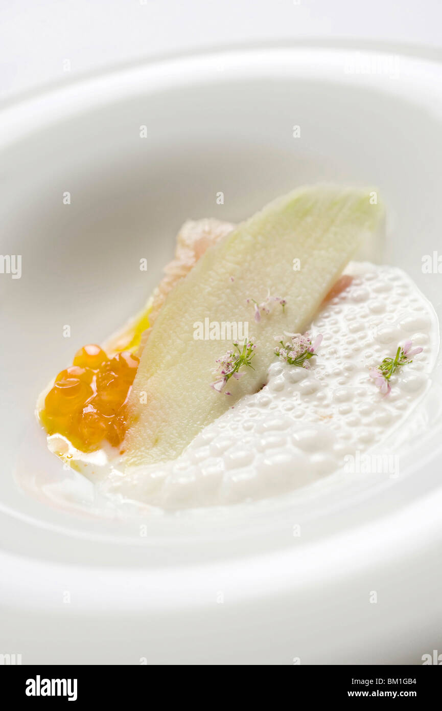 White beet gazpacho with salmon eggs, William Ledeuil chef, Paris ...