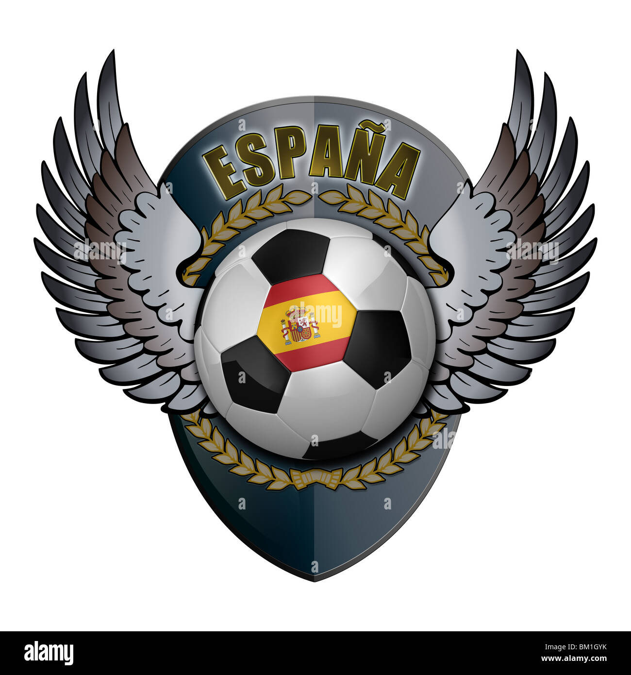 Spanish soccer ball with crest over white background Stock Photo - Alamy