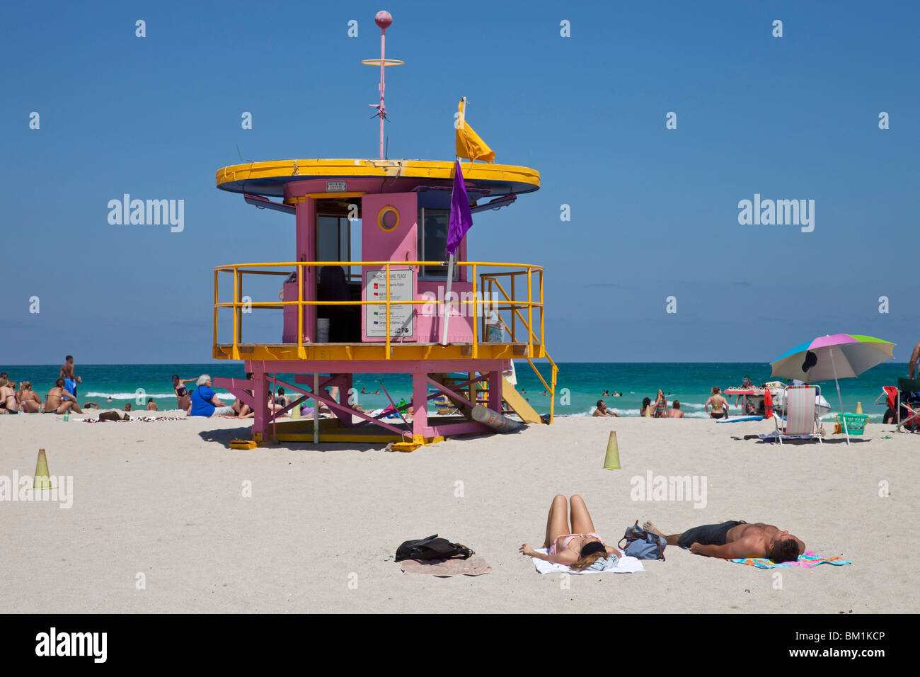 Miami lifeguard beach umbrella hi-res stock photography and images - Alamy