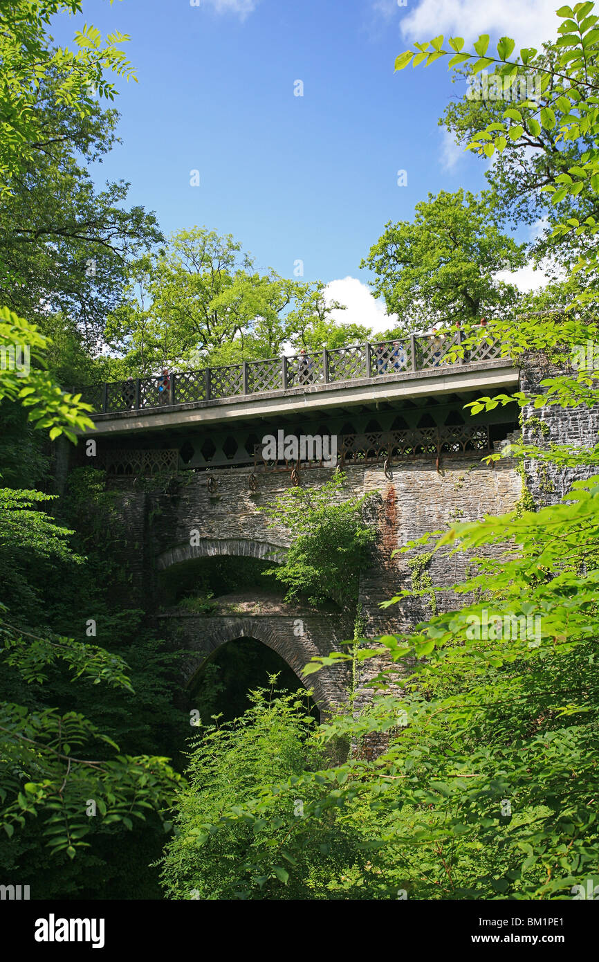 The three bridges over the river gorge at Devil's Bridge, Ceredigion ...