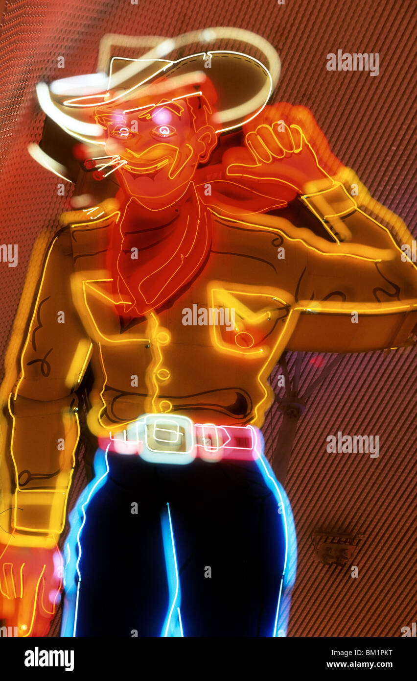 USA, Nevada, Las Vegas. Neon Cowboy, Fremont Street, "Vegas Vic Stock ...