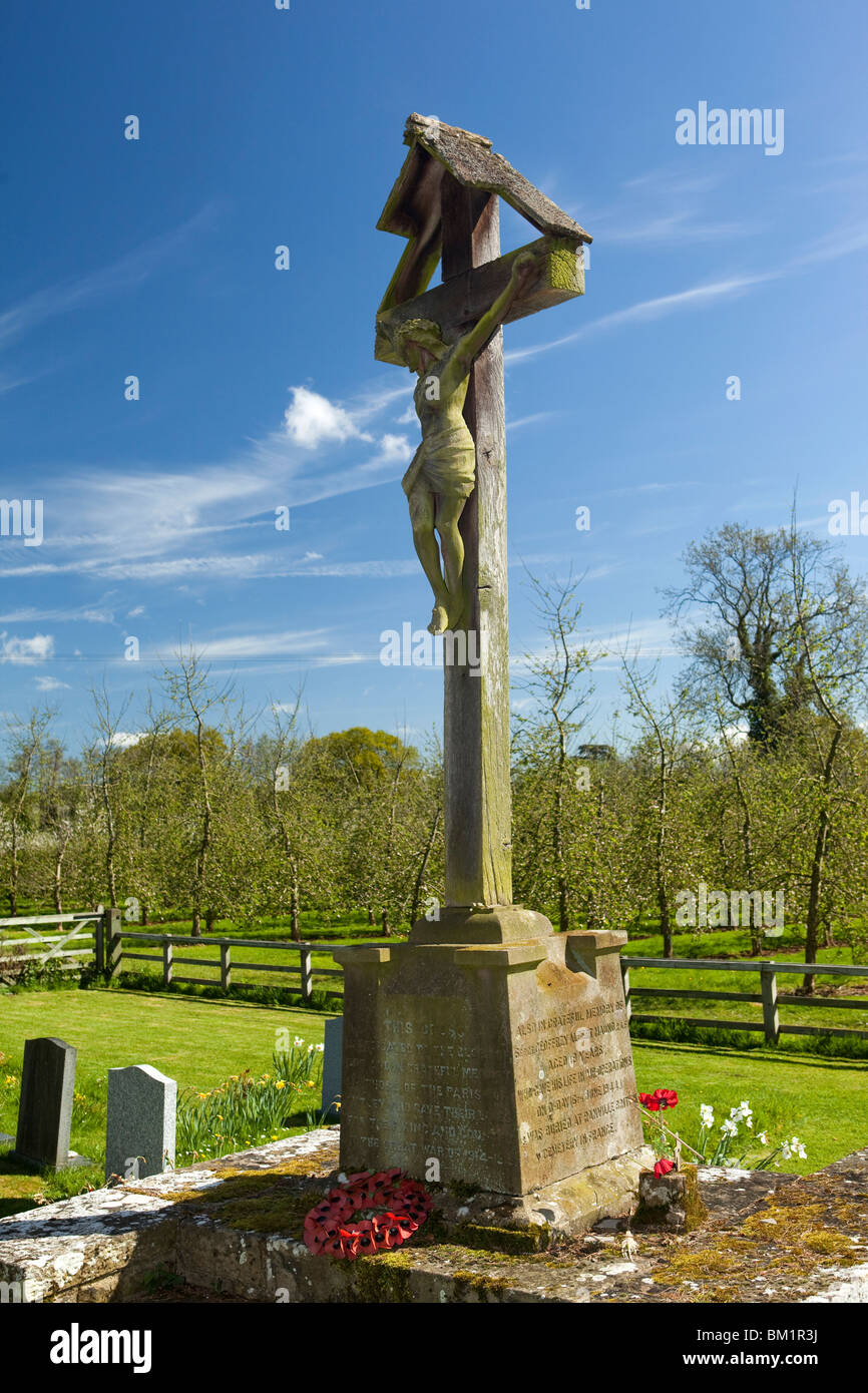 UK, England, Herefordshire, Putley village carved wooden War Memorial ...