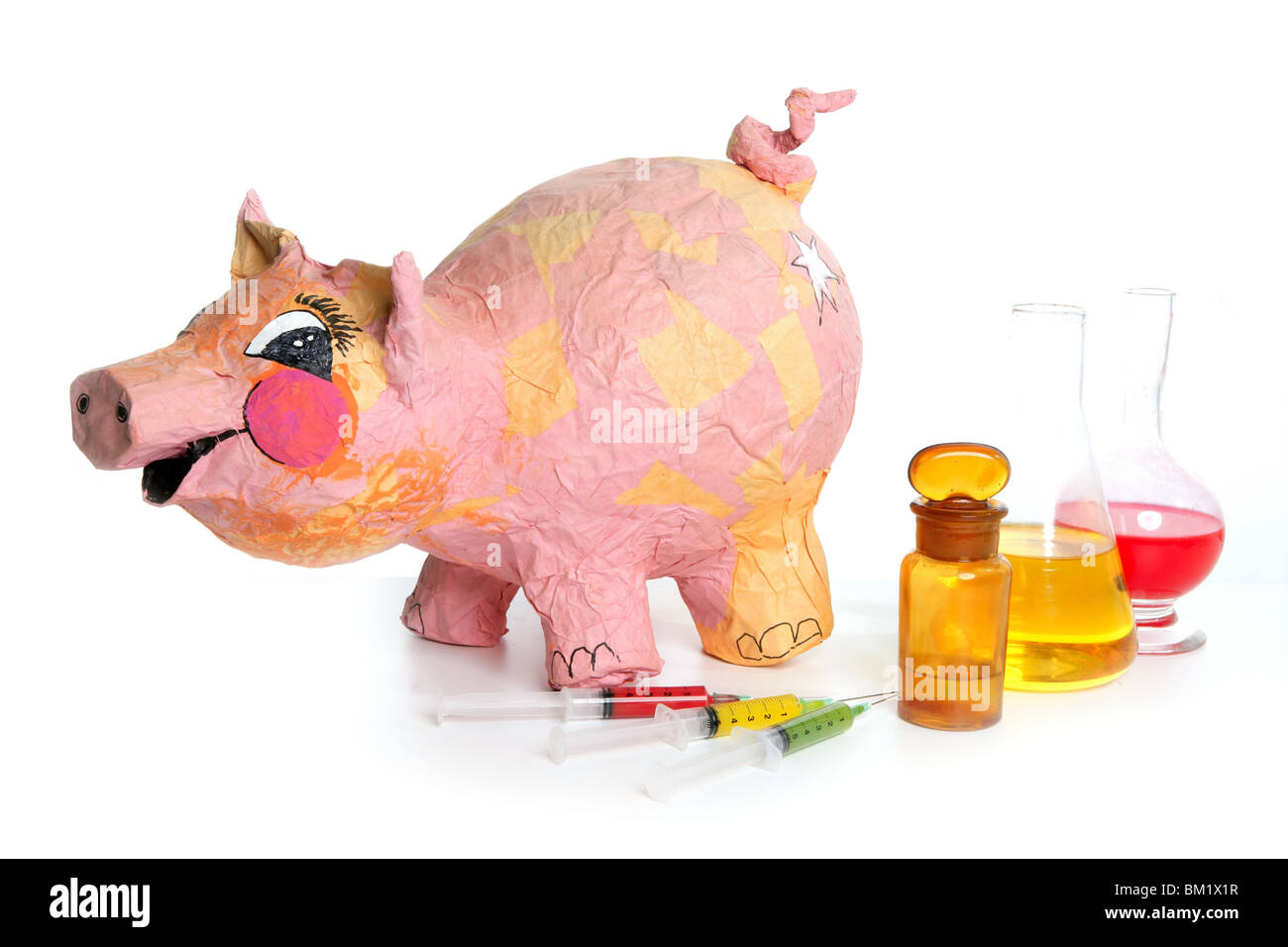 Beautiful little pink pig with medicine, swine AH1N1 flu metaphor Stock ...