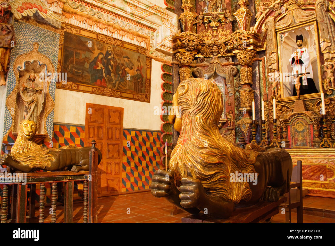 Interior of church, Mission San Xavier del Bac, Tucson, Arizona, United ...