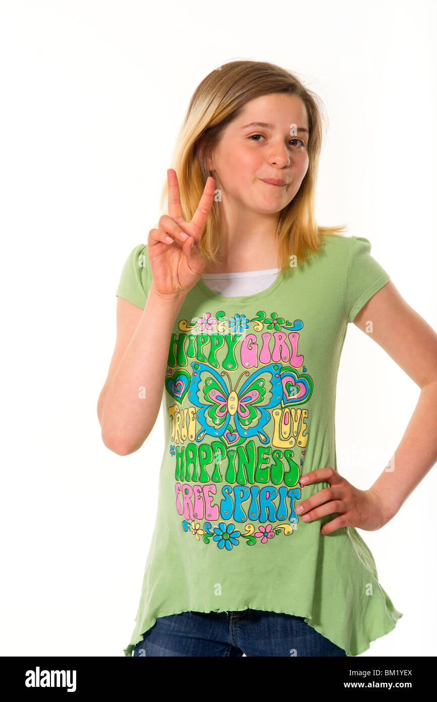 A teenage girl gives the peace sign Stock Photo - Alamy
