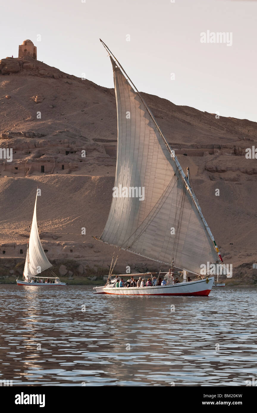Felucca sailing on the River Nile near Aswan, Egypt, North Africa ...