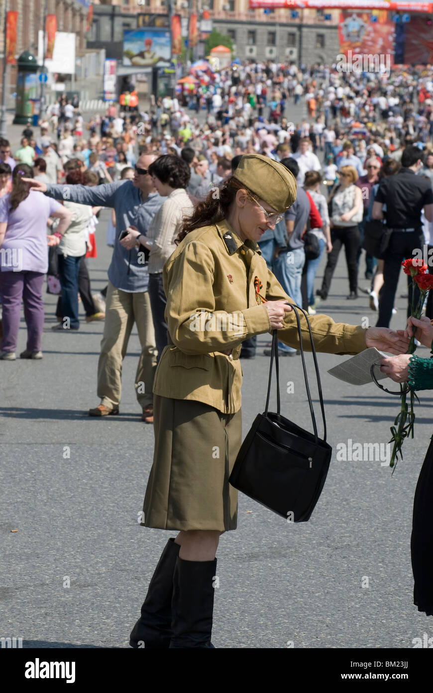 Lady in the Soviet military uniform of times of Second World War Stock ...