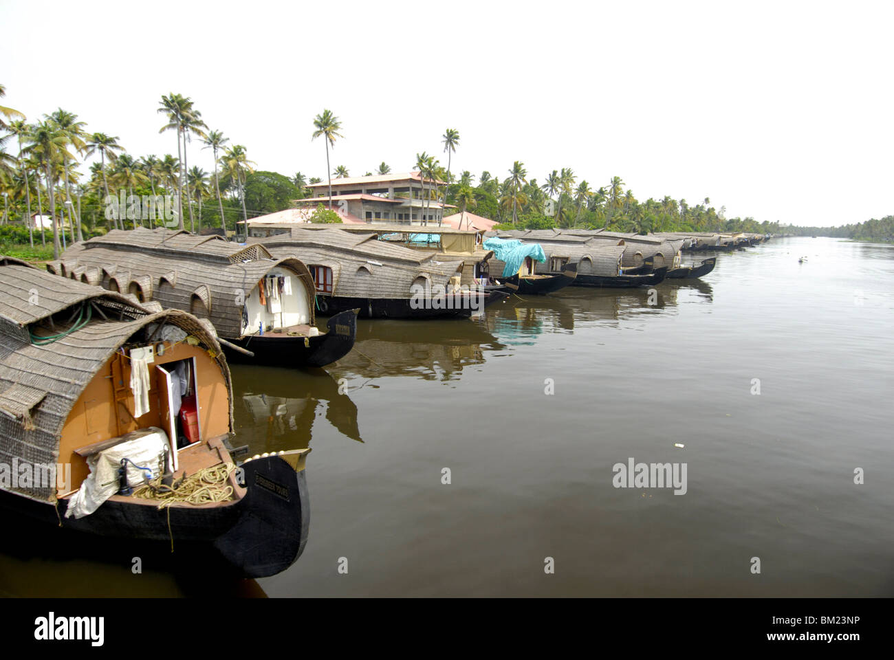 Houseboats moored in the backwaters of Alleppey, Kerala, India Stock ...