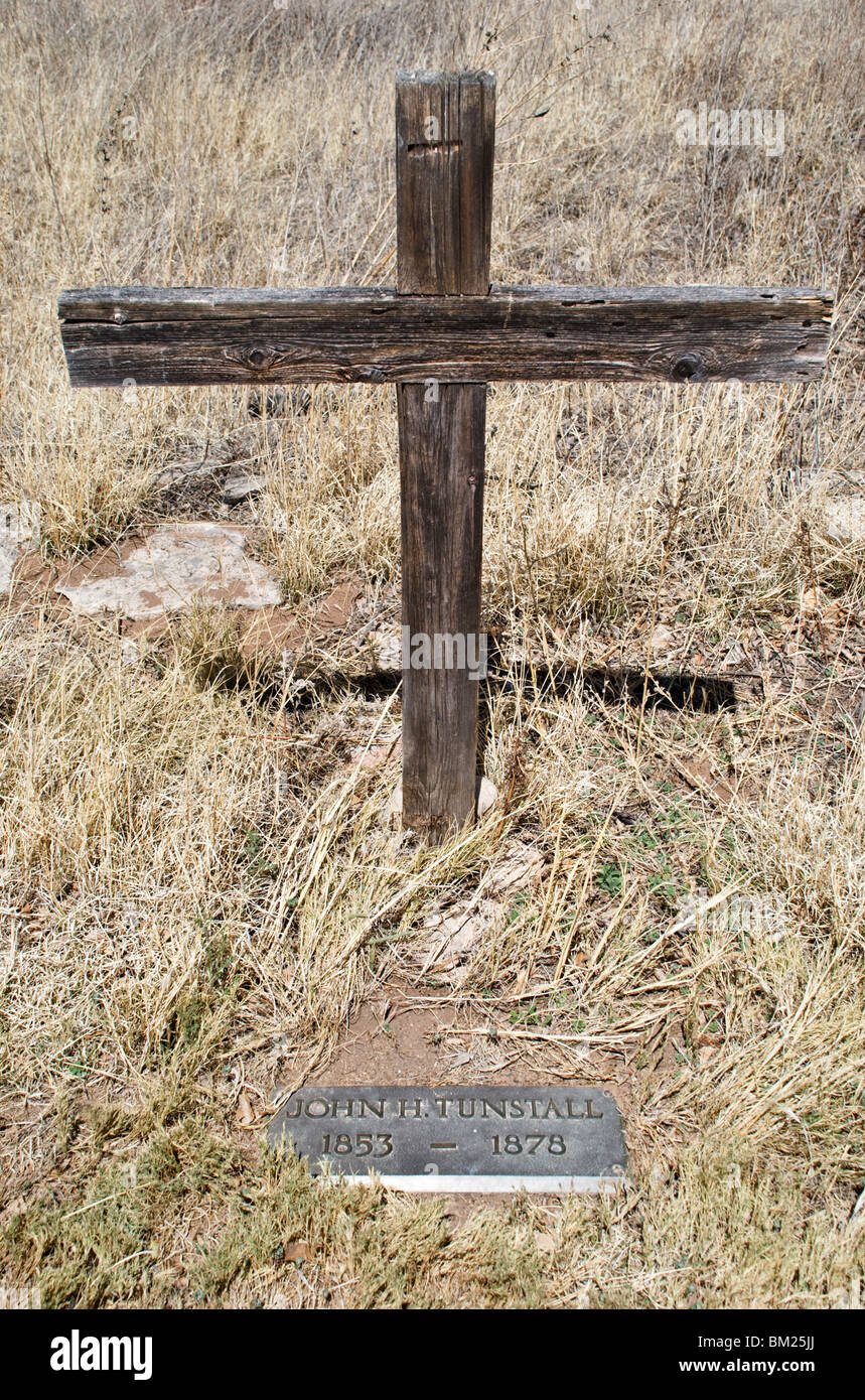 A cross located in Lincoln, NM, marks the grave of John Tunstall ...