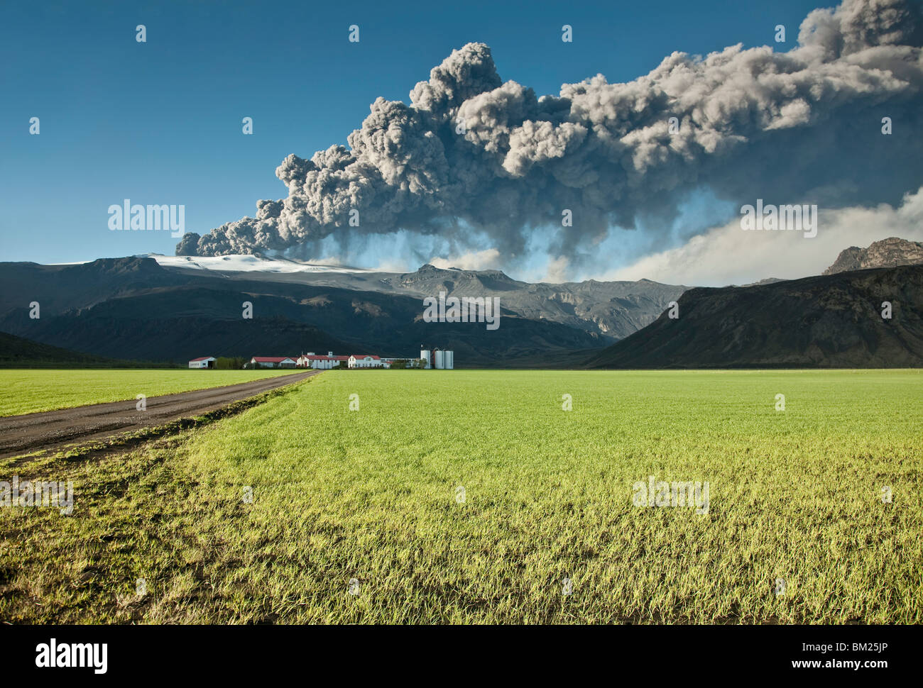 Ash cloud from the Eyjafjallajokull eruption in Iceland towering over a ...