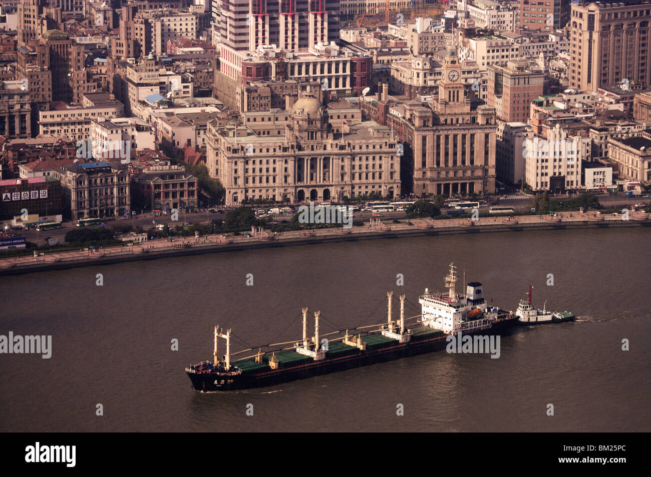 Bund and cargo ship on the Huangpu River, Shanghai, China, Asia Stock ...