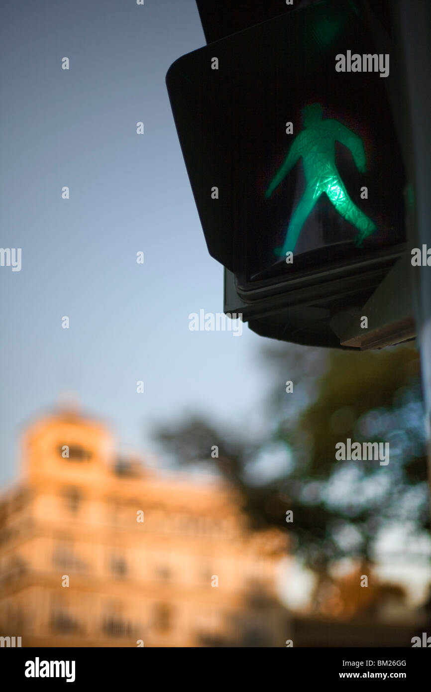 Pedestrian sign on a traffic light, Seville, Spain Stock Photo - Alamy
