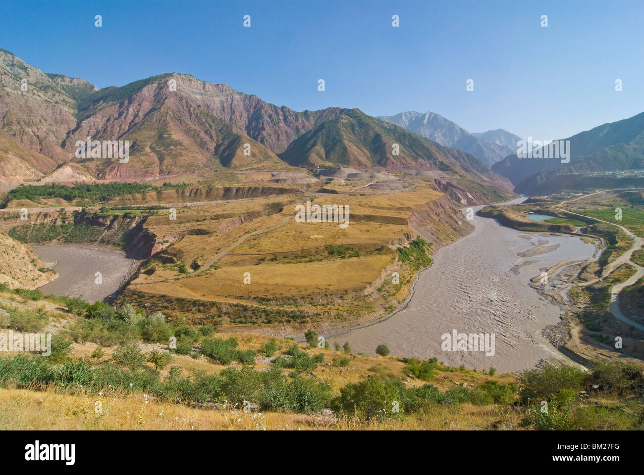 Mountainous landscape on the road between Dushanbe and the Bartang ...