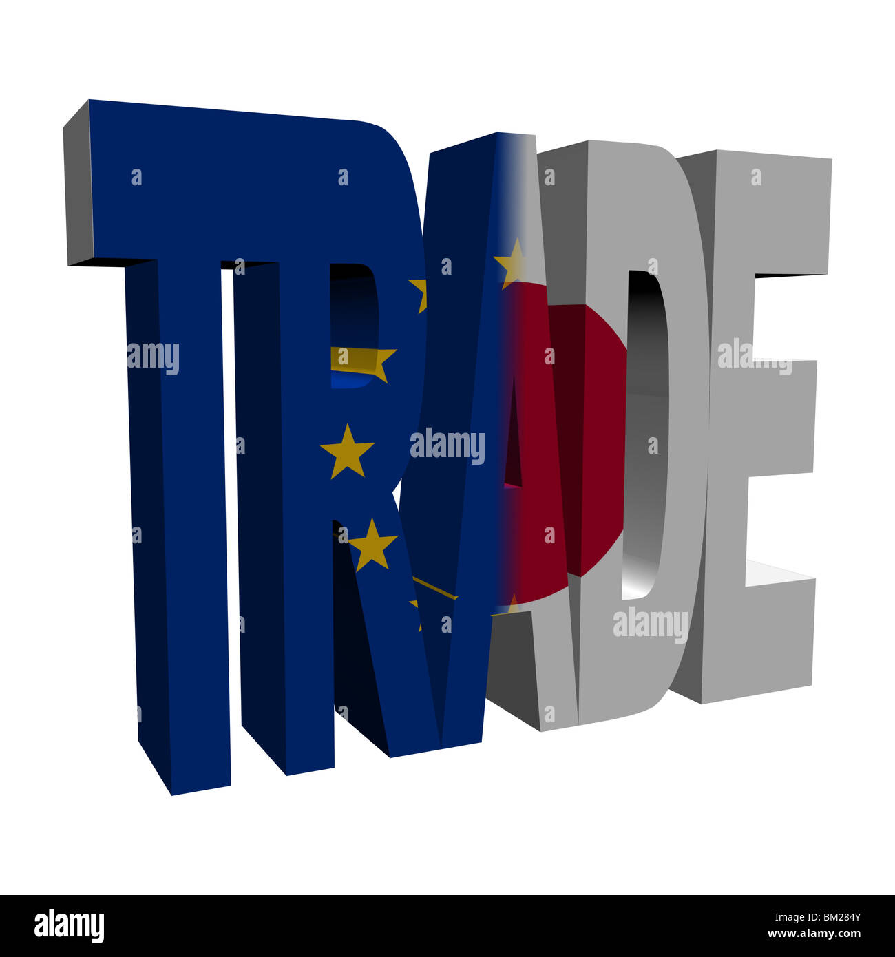 trade text with EU and Japanese flags on white illustration Stock Photo ...