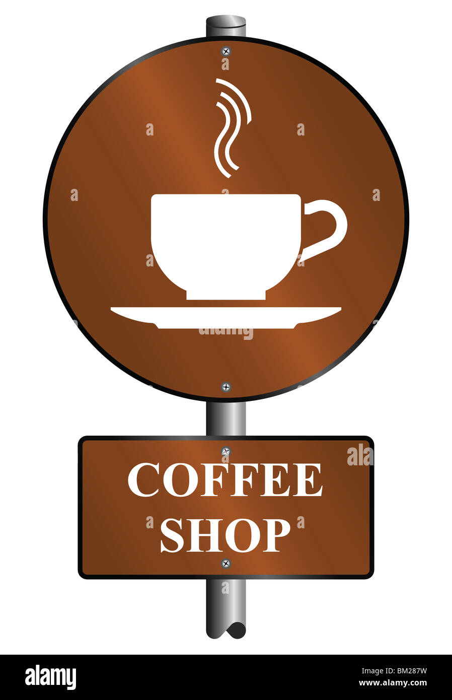 Coffee shop graphic and text sign mounted on post Stock Photo - Alamy