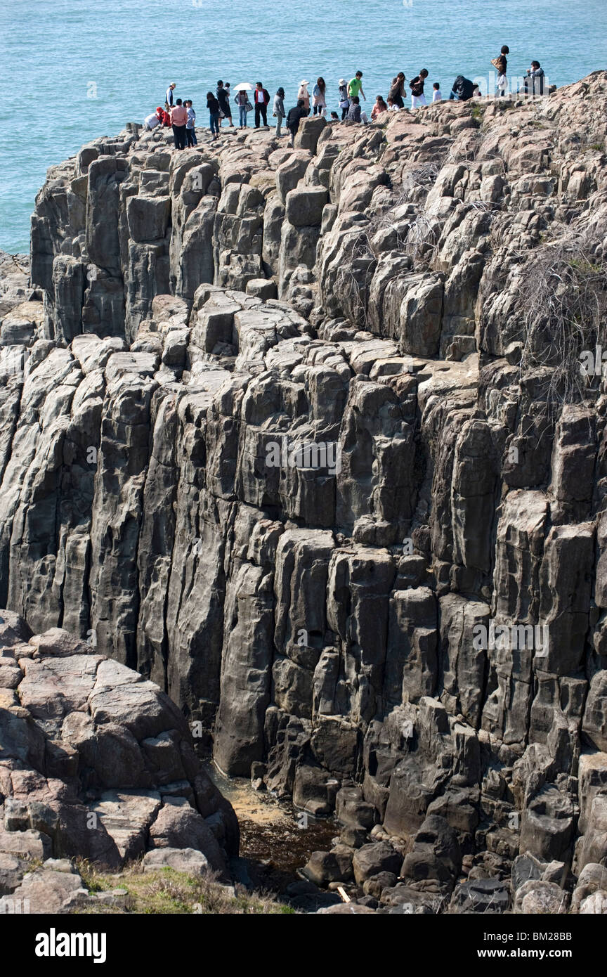 The rugged basaltic cliffs called Tojimbo in Sakai on the Sea of Japan ...