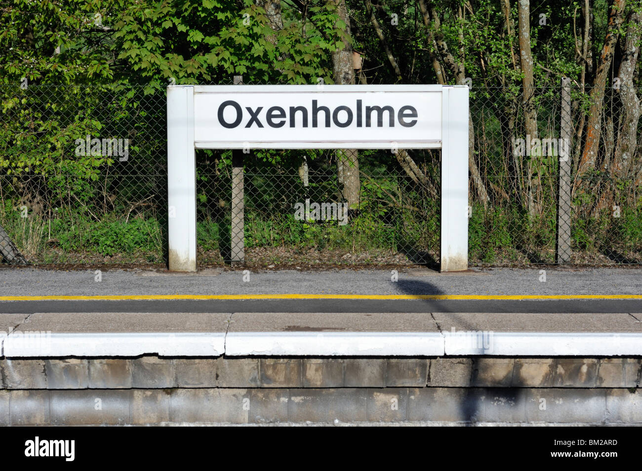 Station sign. Oxenholme Rail Station, West Coast Main Line, Cumbria ...