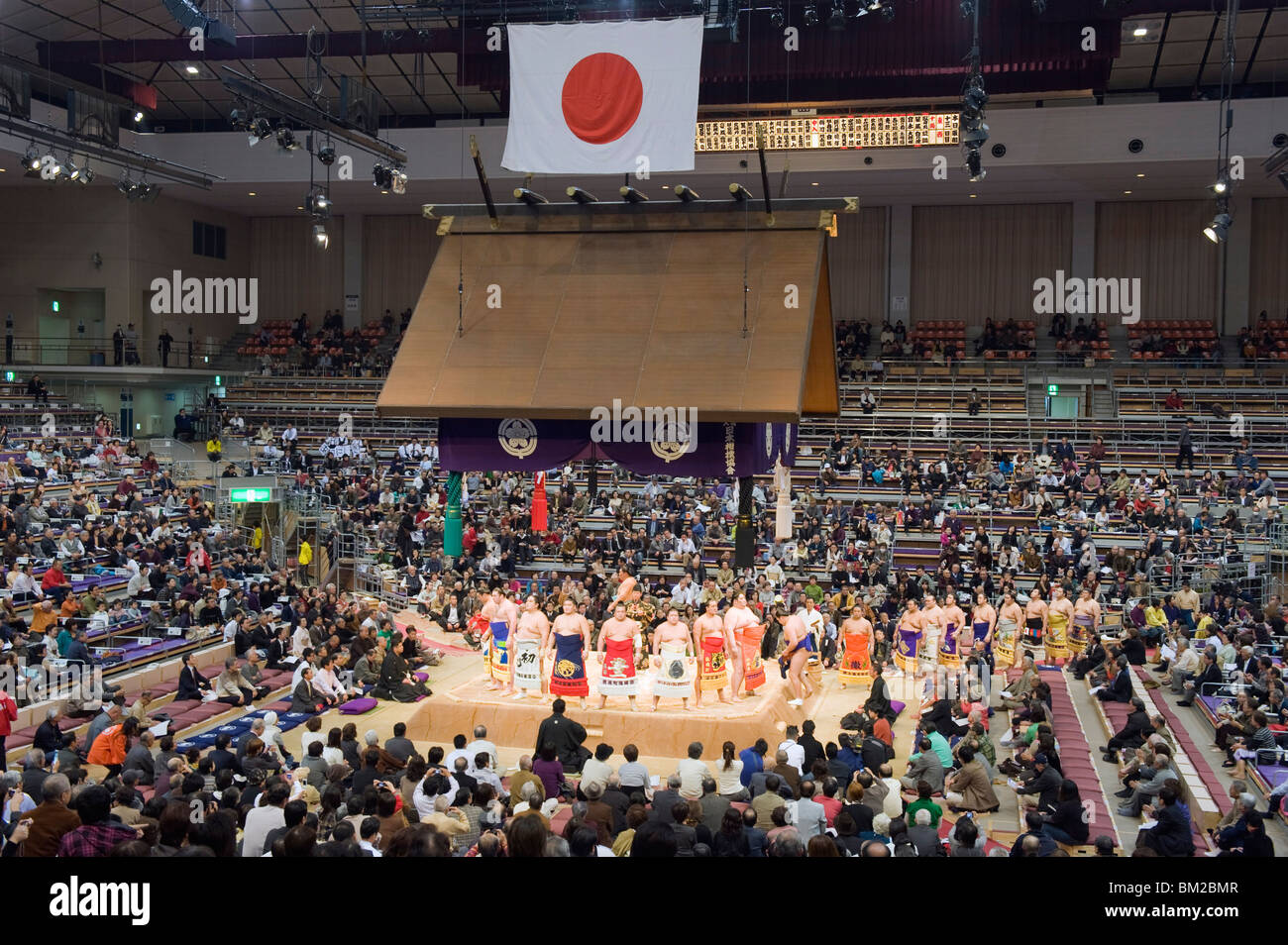 Fukuoka Sumo competition, entering the ring ceremony, Kyushu Basho ...