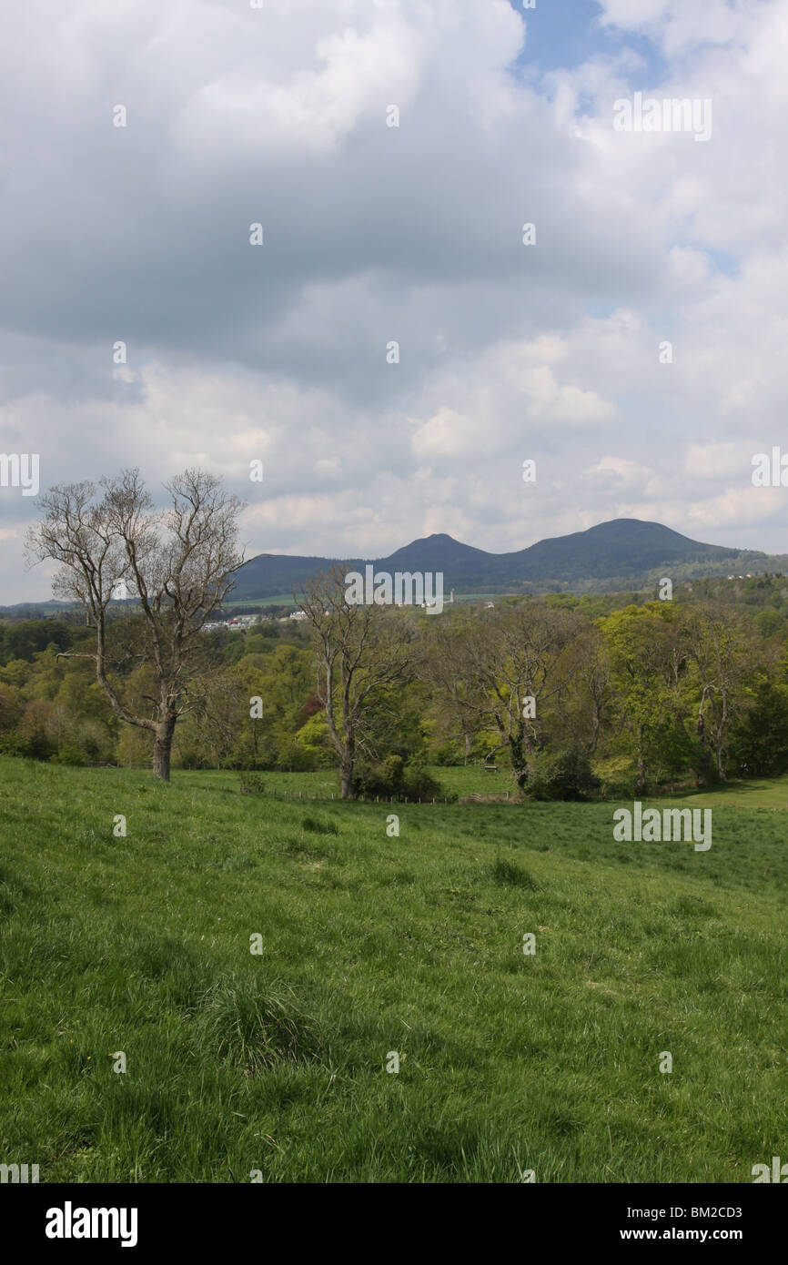 The Eildon hills and Newtown St Boswells Scotland May 2010 Stock Photo ...
