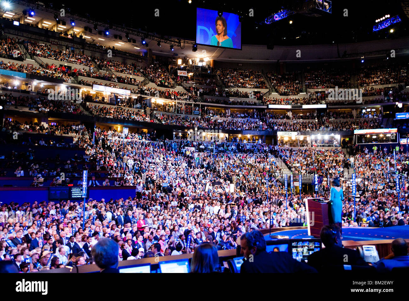 Michelle Obama on Stage and Monitor Stock Photo - Alamy