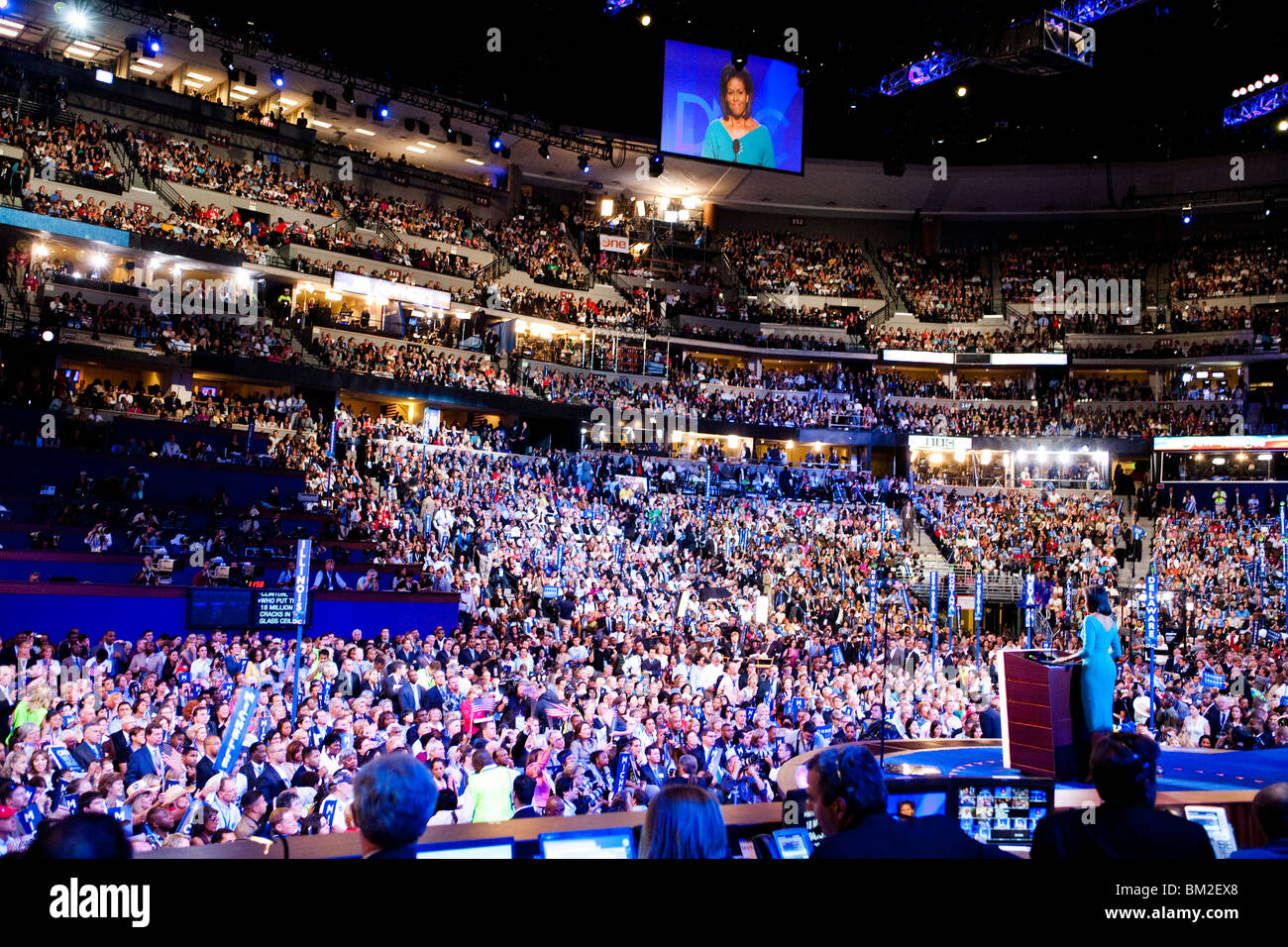 Michelle Obama on Stage and Monitor Stock Photo - Alamy