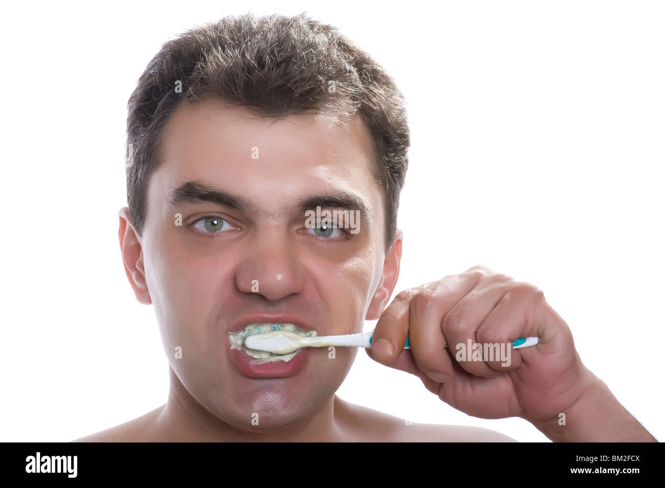 people on white - men cleaning tooth isolated on white Stock Photo - Alamy
