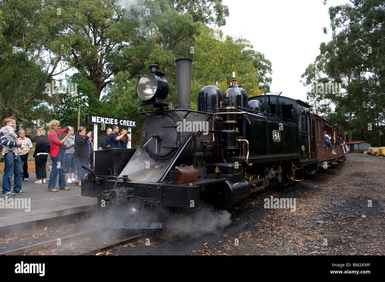 A steam locomotive of the Puffing Billy steam railway in the Dandenongs near Melbourne, Victoria ...