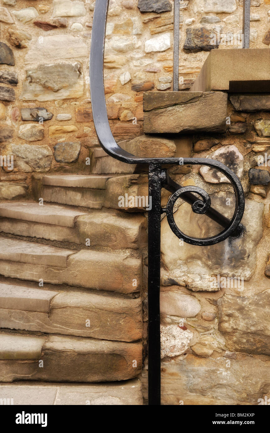 Stairs with curly iron handrail - Edinburgh Castle, Scotland Stock ...
